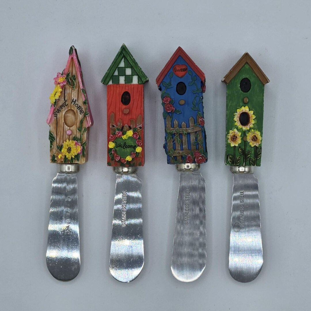Birdhouse Cheese Spreaders – Set of 4 Colorful Butter Knives – Garden ...