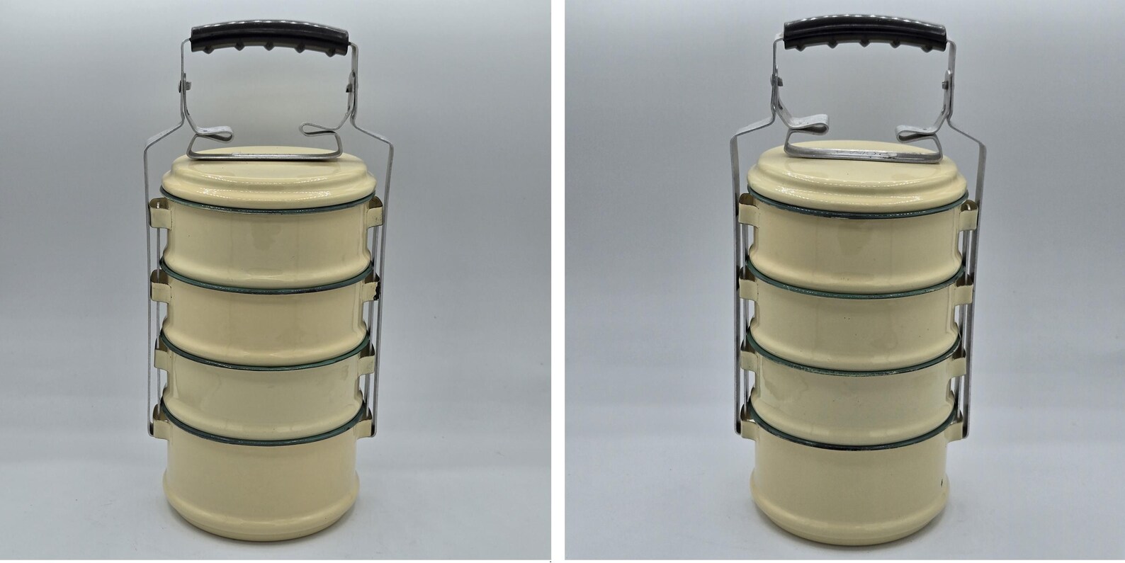 Rare, Functional Vintage Tiffin Enamel Lunch Box | 4-tier Yellow Metal ...