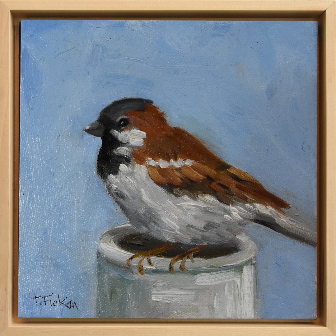 Sparrow on Cup, Original Oil - Etsy