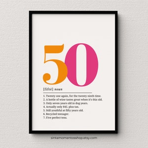 Fifty Definition Printable Wall Art, 1974 Birthday Poster, Funny 50th ...