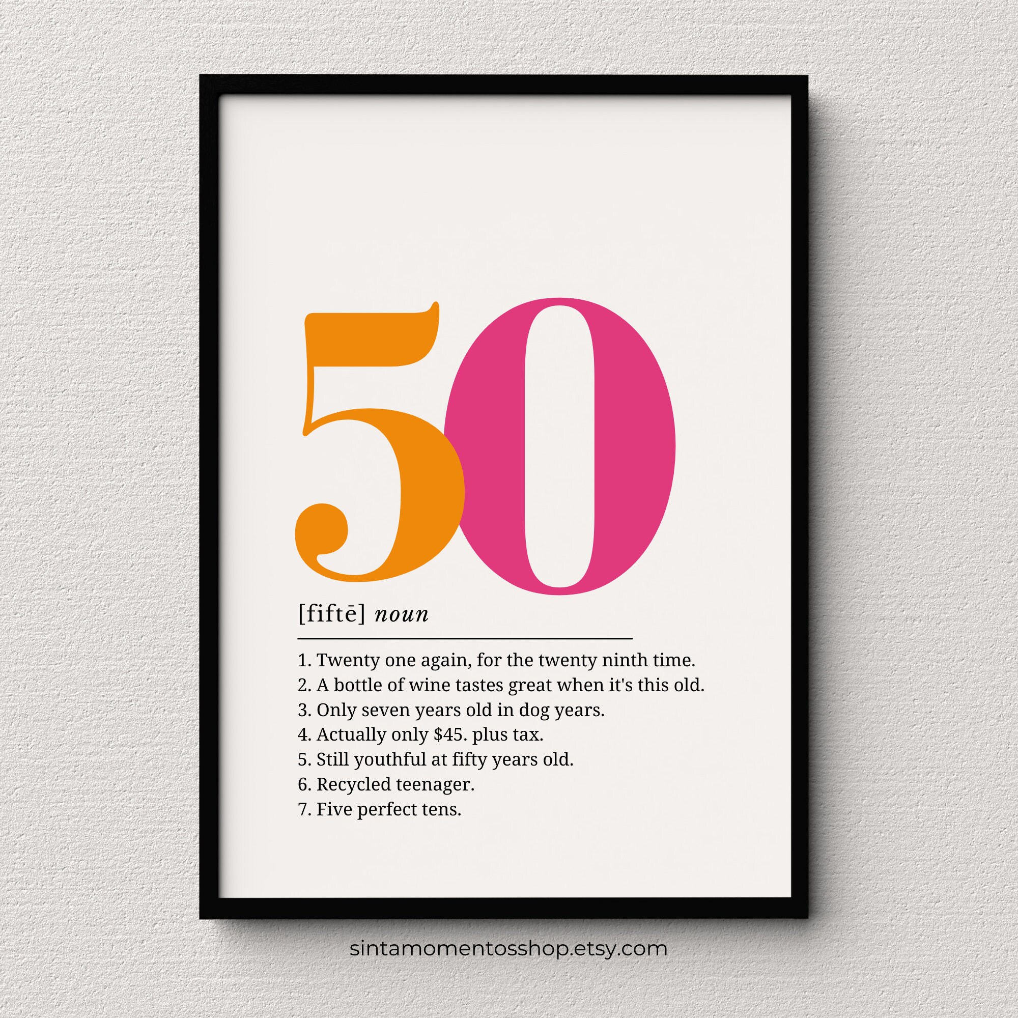 Fifty Definition Printable Wall Art, 1974 Birthday Poster, Funny 50th ...