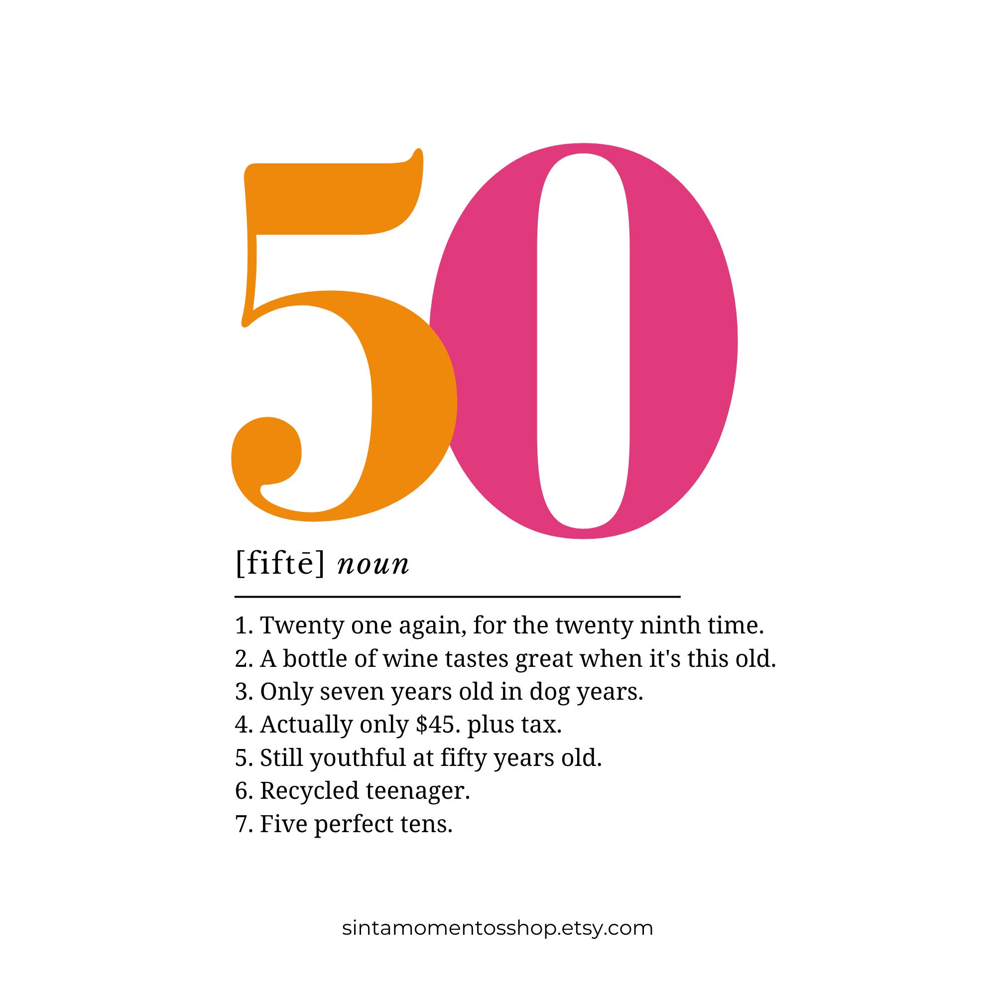 Fifty Definition Printable Wall Art, 1974 Birthday Poster, Funny 50th ...