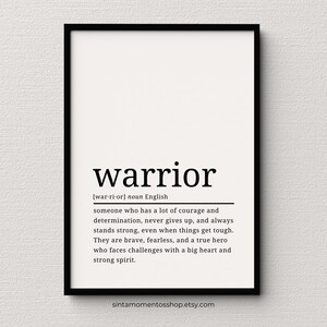 Warrior Definition Printable Wall Art, Warrior Meaning Digital Download ...