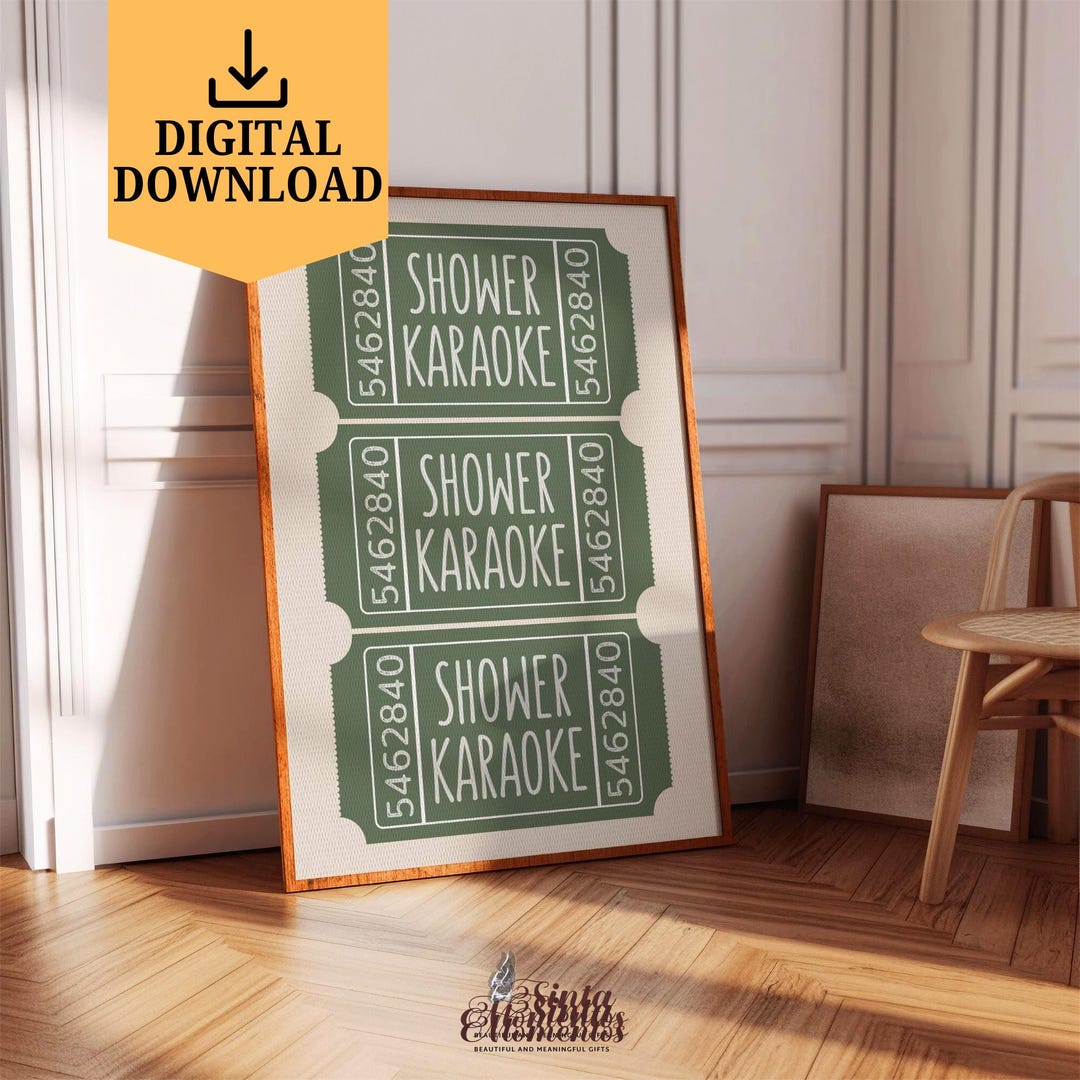 Shower Karaoke Ticket Print Printable Wall Art Karaoke Ticket Bathroom ...