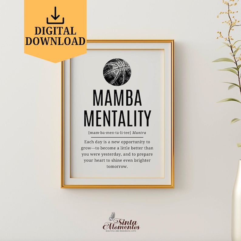 Mamba Mentality Definition Printable Wall Art, Kobe Basketball Quotes ...