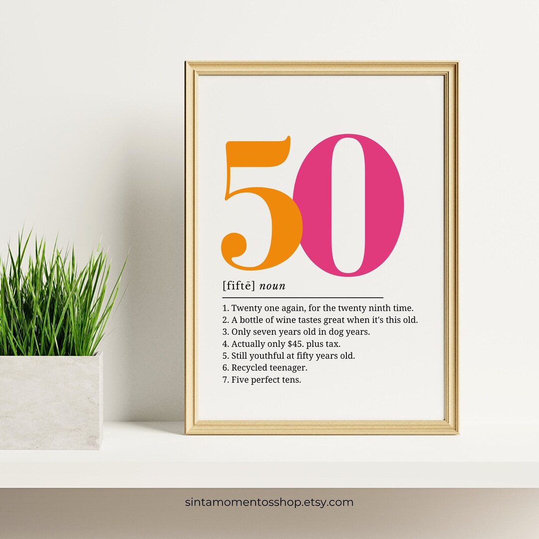 Fifty Definition Printable Wall Art, 1974 Birthday Poster, Funny 50th ...
