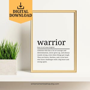 Warrior Definition Printable Wall Art, Warrior Meaning Digital Download ...