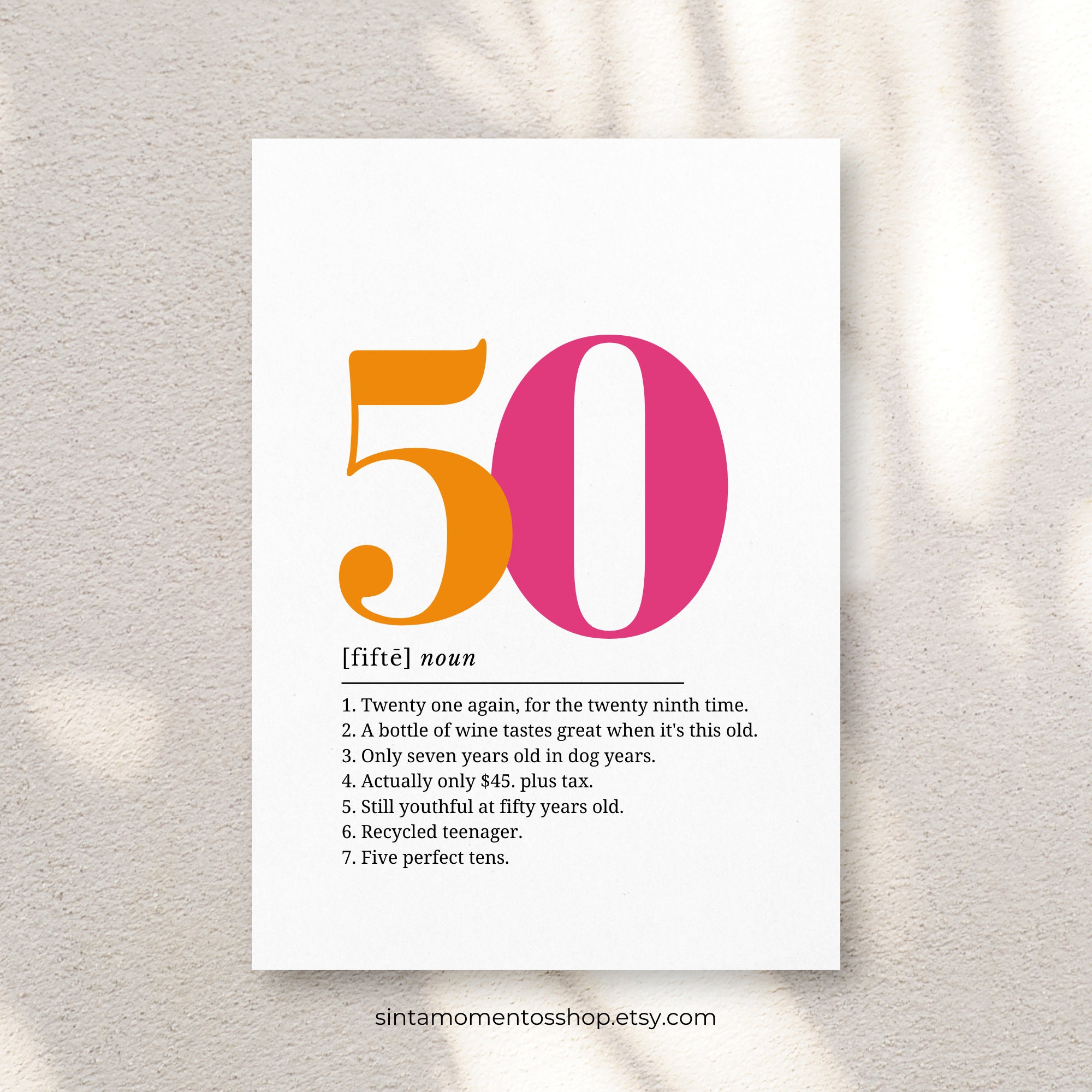 Fifty Definition Printable Wall Art, 1974 Birthday Poster, Funny 50th ...