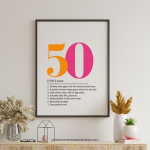 Fifty Definition Printable Wall Art, 1974 Birthday Poster, Funny 50th ...