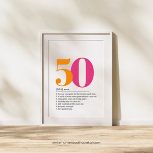 Fifty Definition Printable Wall Art, 1974 Birthday Poster, Funny 50th ...