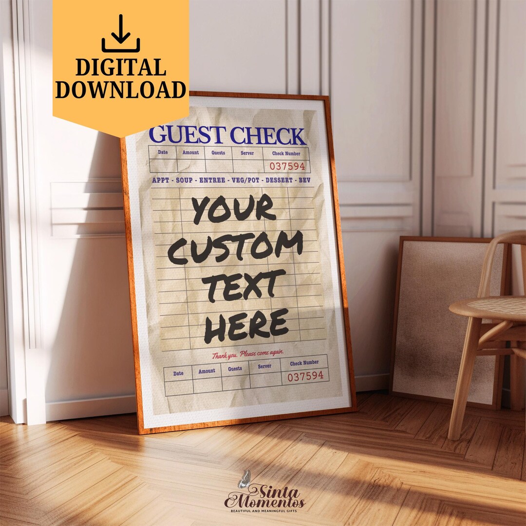 Custom Guest Check Poster Aesthetic Typographic Preppy Prints Digital ...