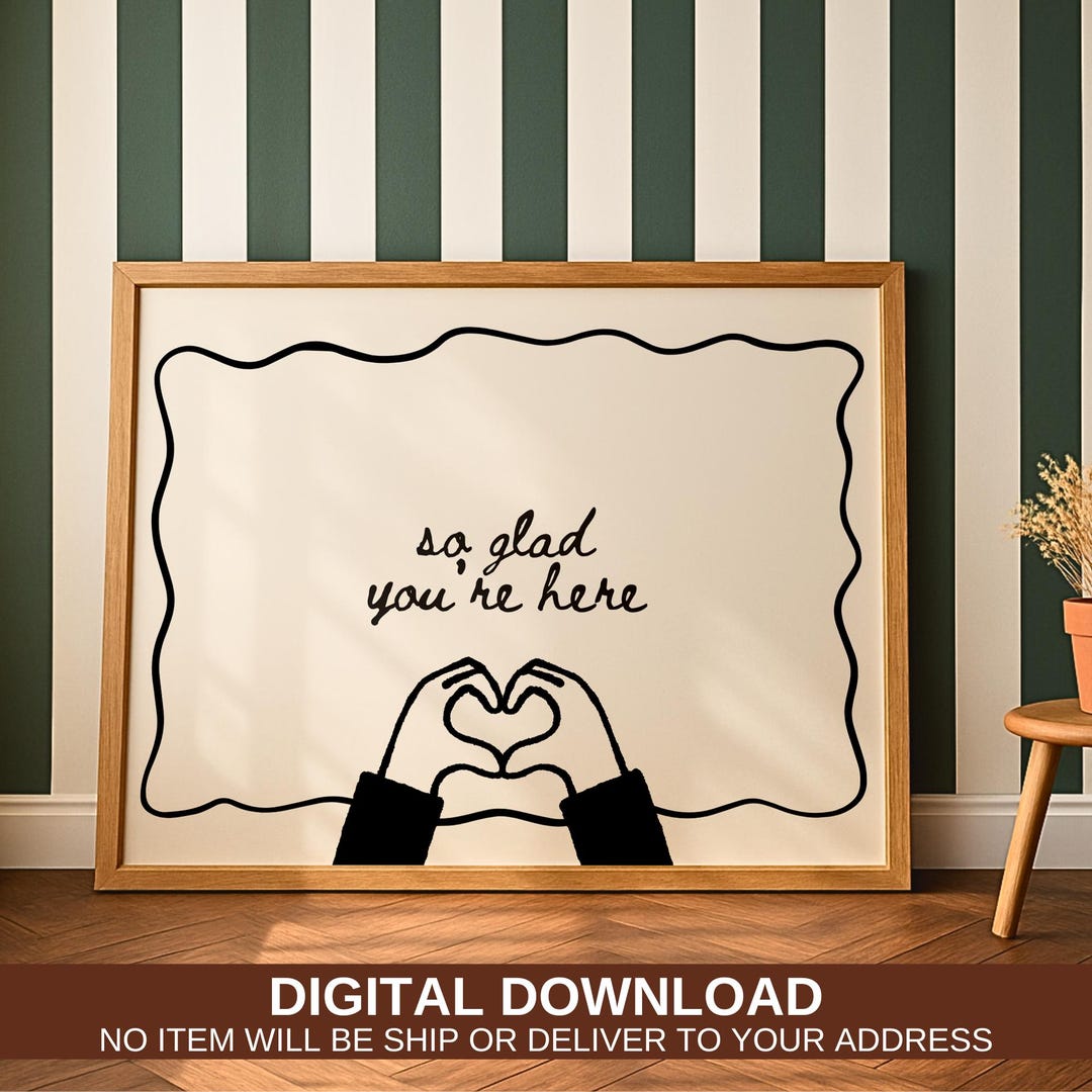 So Glad You're Here Print, Cozy Living Room Decor, Trendy Wall Art ...