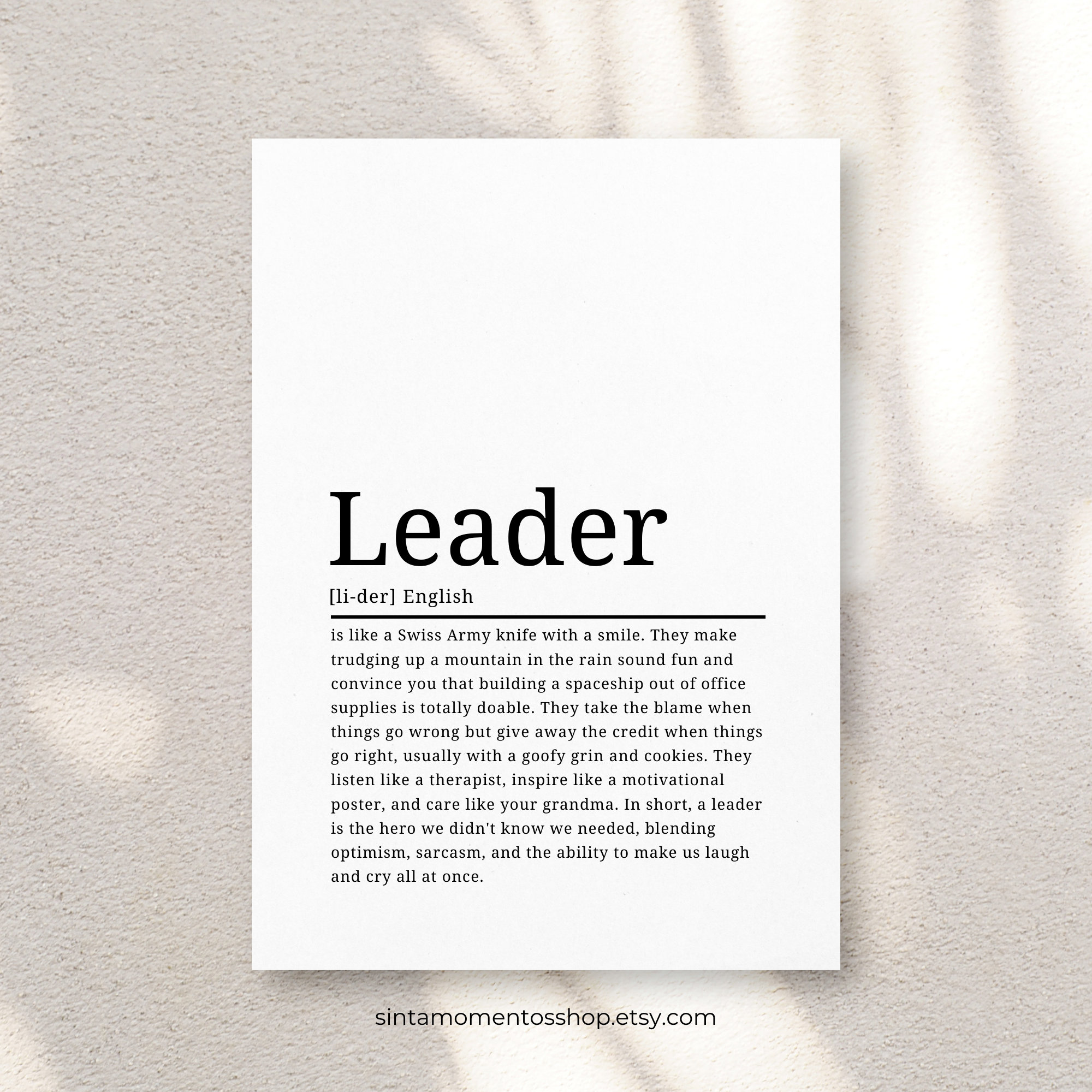 Leader Definition Printable Wall Art, Motivational Leader Meaning ...