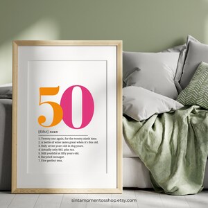 Fifty Definition Printable Wall Art, 1974 Birthday Poster, Funny 50th ...