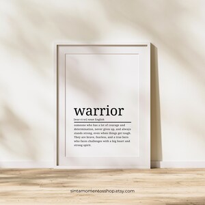 Warrior Definition Printable Wall Art, Warrior Meaning Digital Download ...