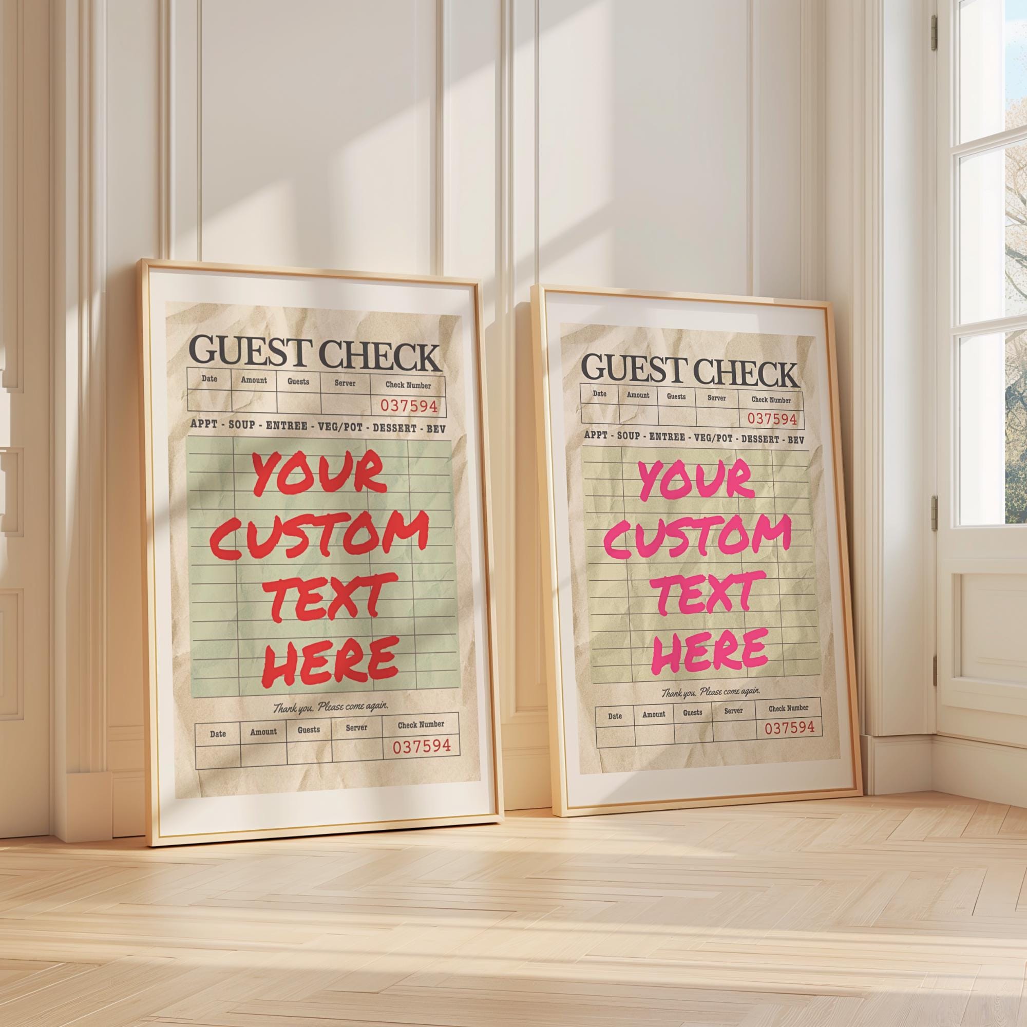 Custom Guest Check Poster Aesthetic Typographic Preppy Prints Digital ...