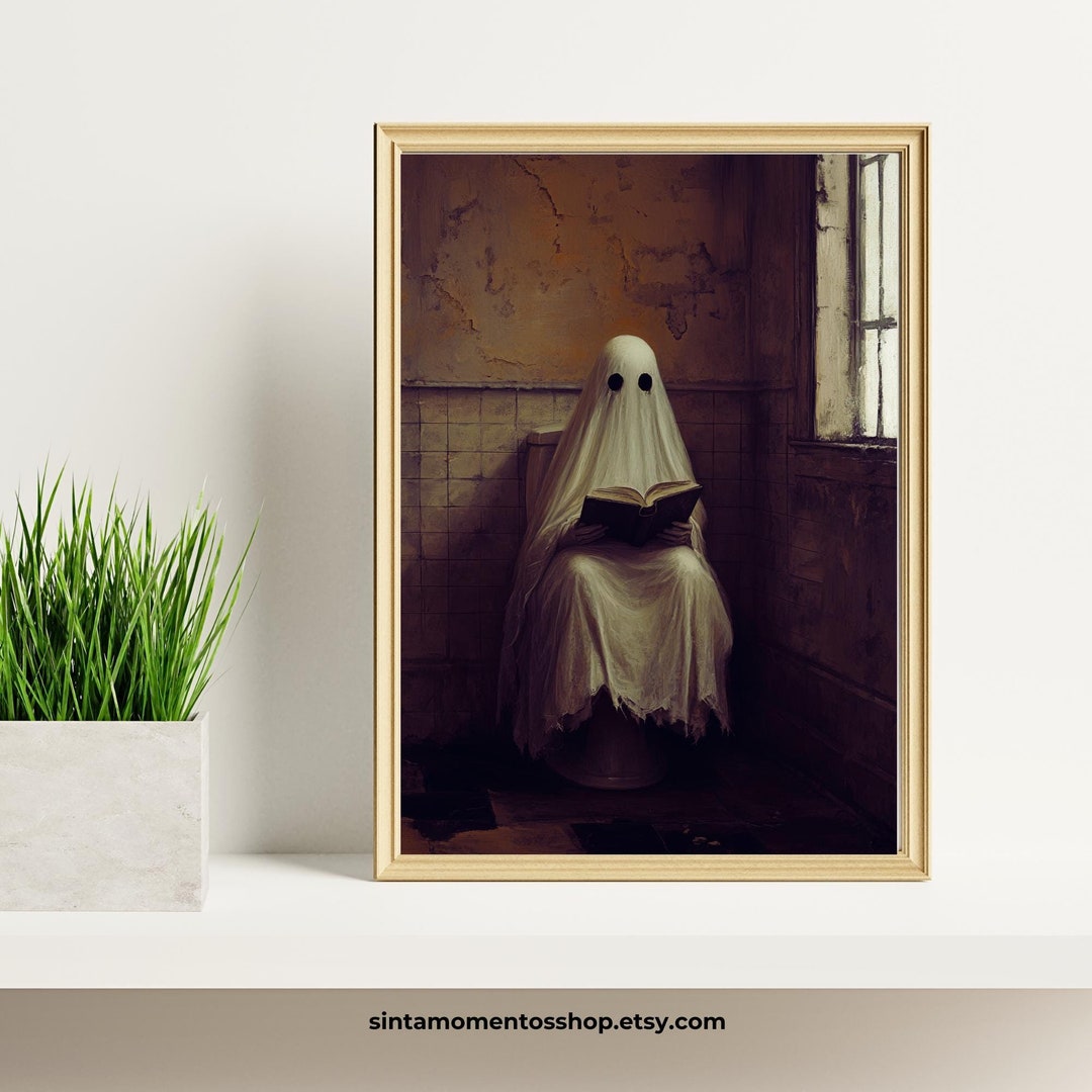 Ghost on Toilet Printable, Ghost in Bathroom Print, Dark Academia ...