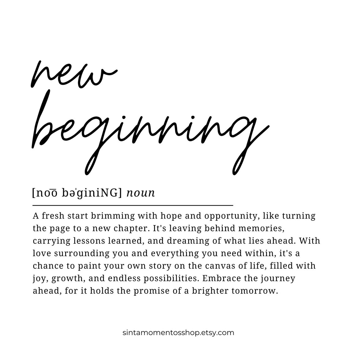 Inspirational New Beginning Definition Printable Wall Art, New Chapter ...