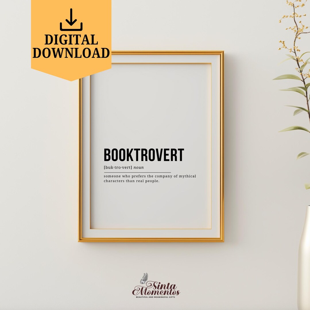 Funny Booktrovert Definition Printable Wall Art, Booktrovert Digital ...