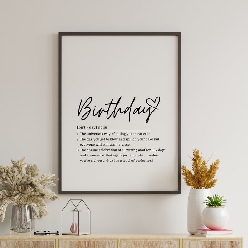 Birthday Definition Printable, Birthday Wall Art, Birthday Print ...