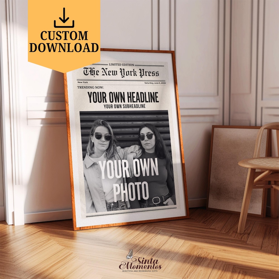 CUSTOM Newspaper Print New York News Wall Art Retro Bestie Birthday ...