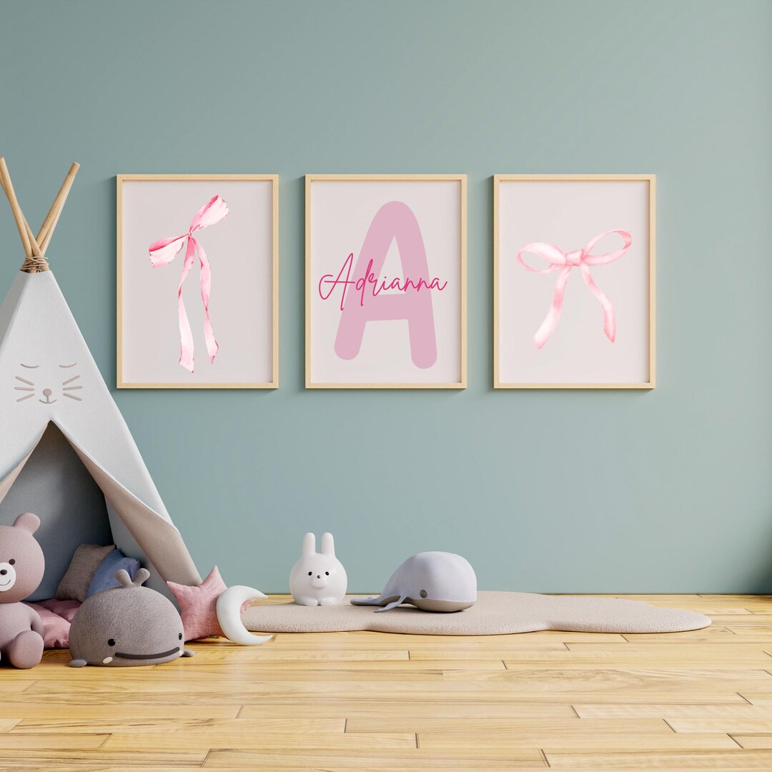 Light Pink Bow Custom Initial Name Art, Pink Girly Posters, Pink ...