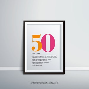 Fifty Definition Printable Wall Art, 1974 Birthday Poster, Funny 50th ...