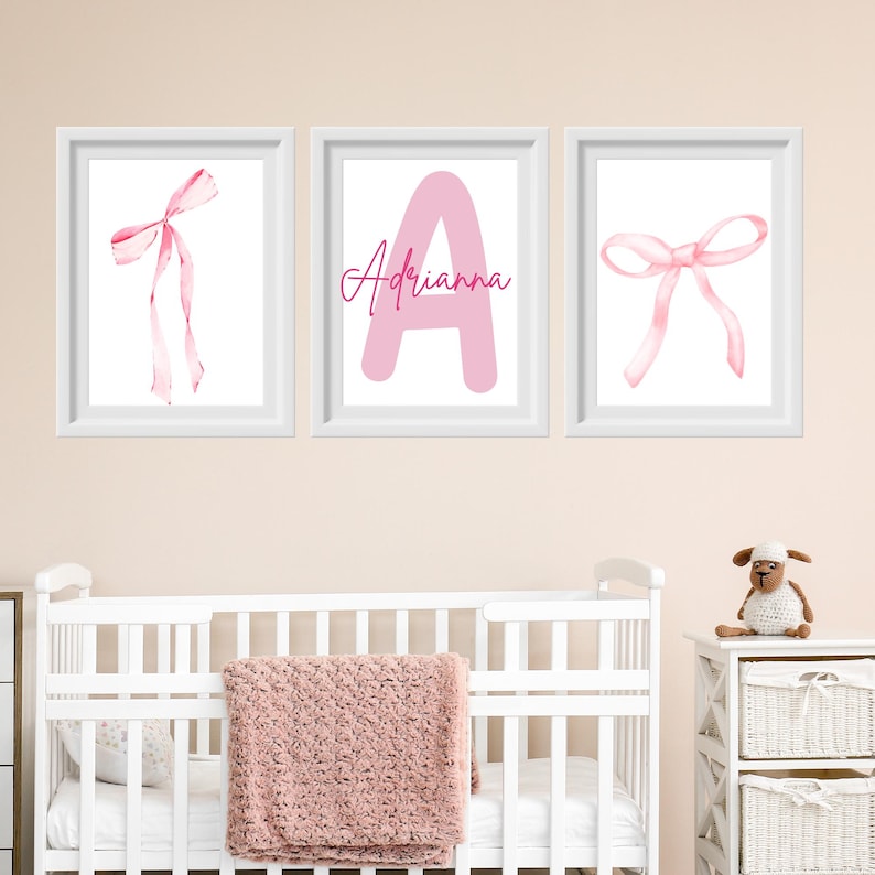 Light Pink Bow Custom Initial Name Art, Pink Girly Posters, Pink ...