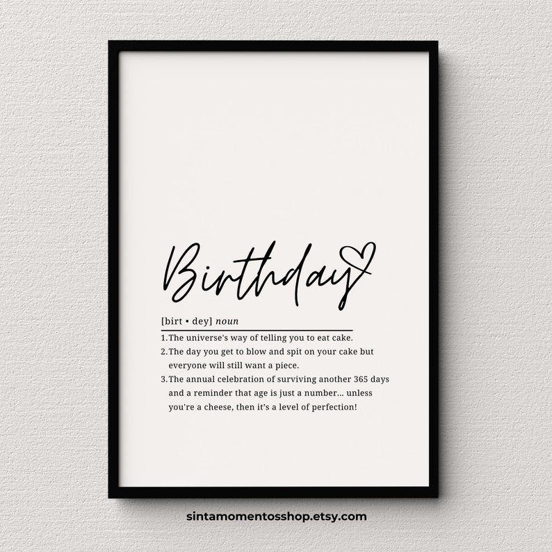 Birthday Definition Printable, Birthday Wall Art, Birthday Print ...