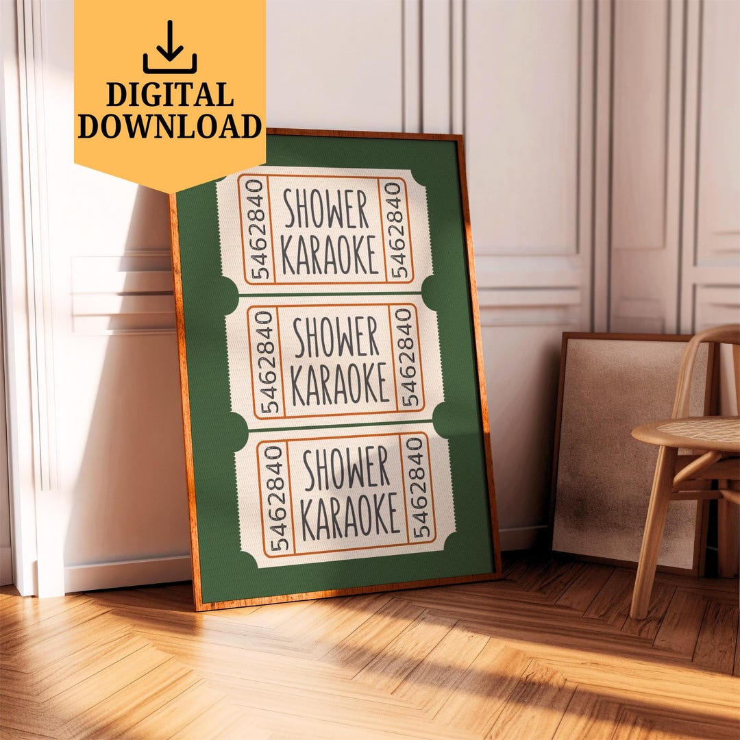 Vintage Shower Karaoke Ticket Printable Wall Art Funny Bathroom Signs ...