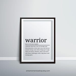 Warrior Definition Printable Wall Art, Warrior Meaning Digital Download ...