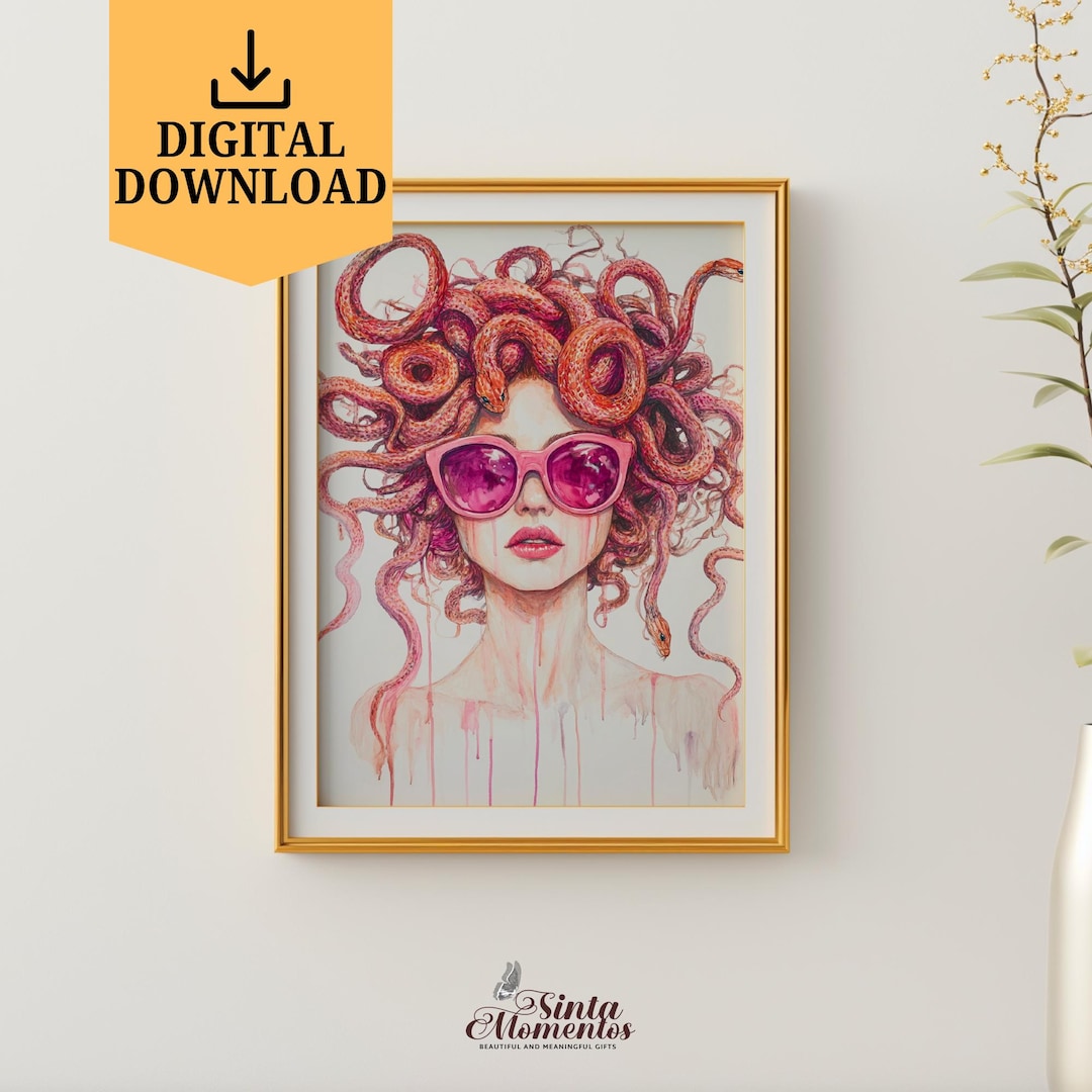 Pink Medusa Print Greek Mythology Poster Digital Download Goddess ...