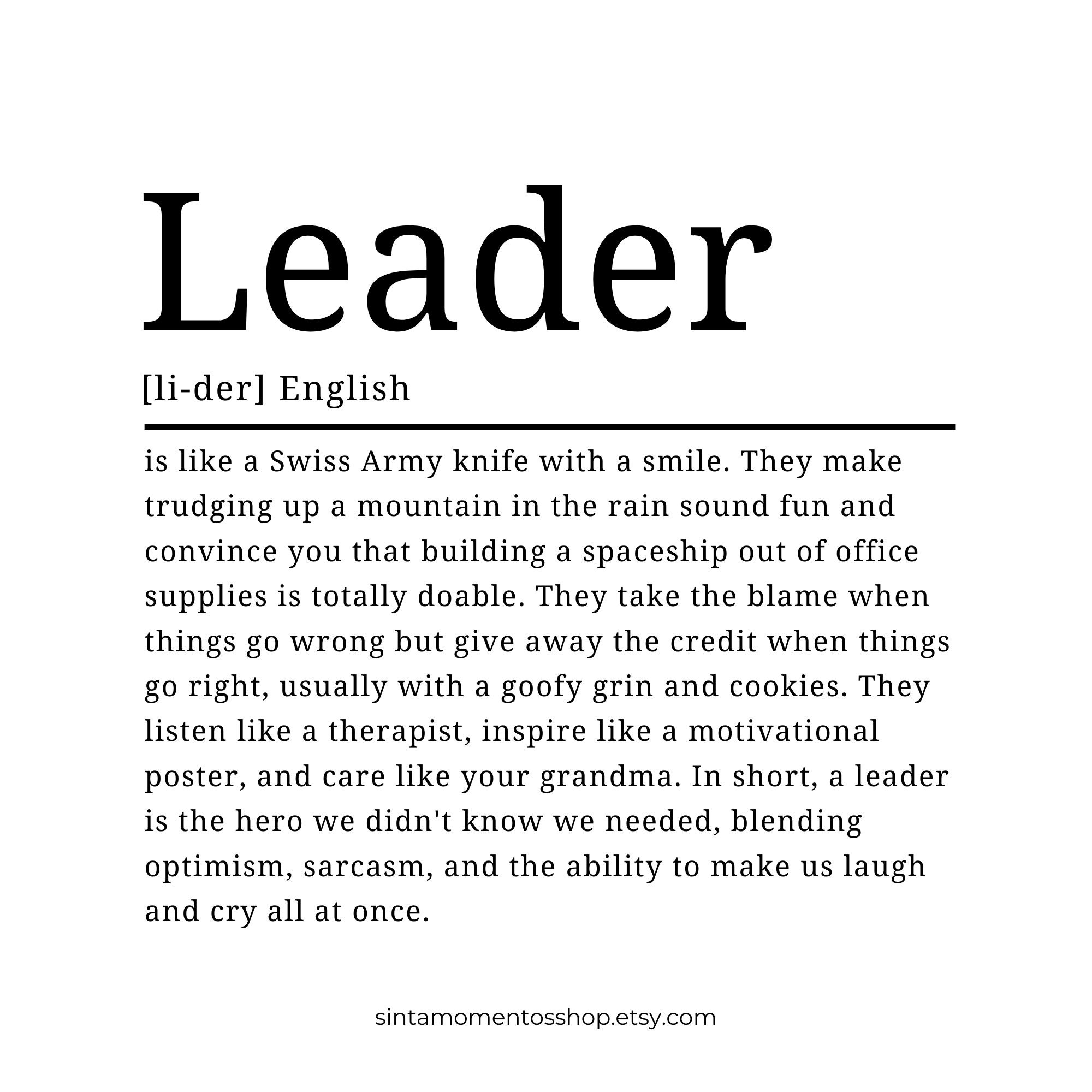Leader Definition Printable Wall Art, Motivational Leader Meaning ...