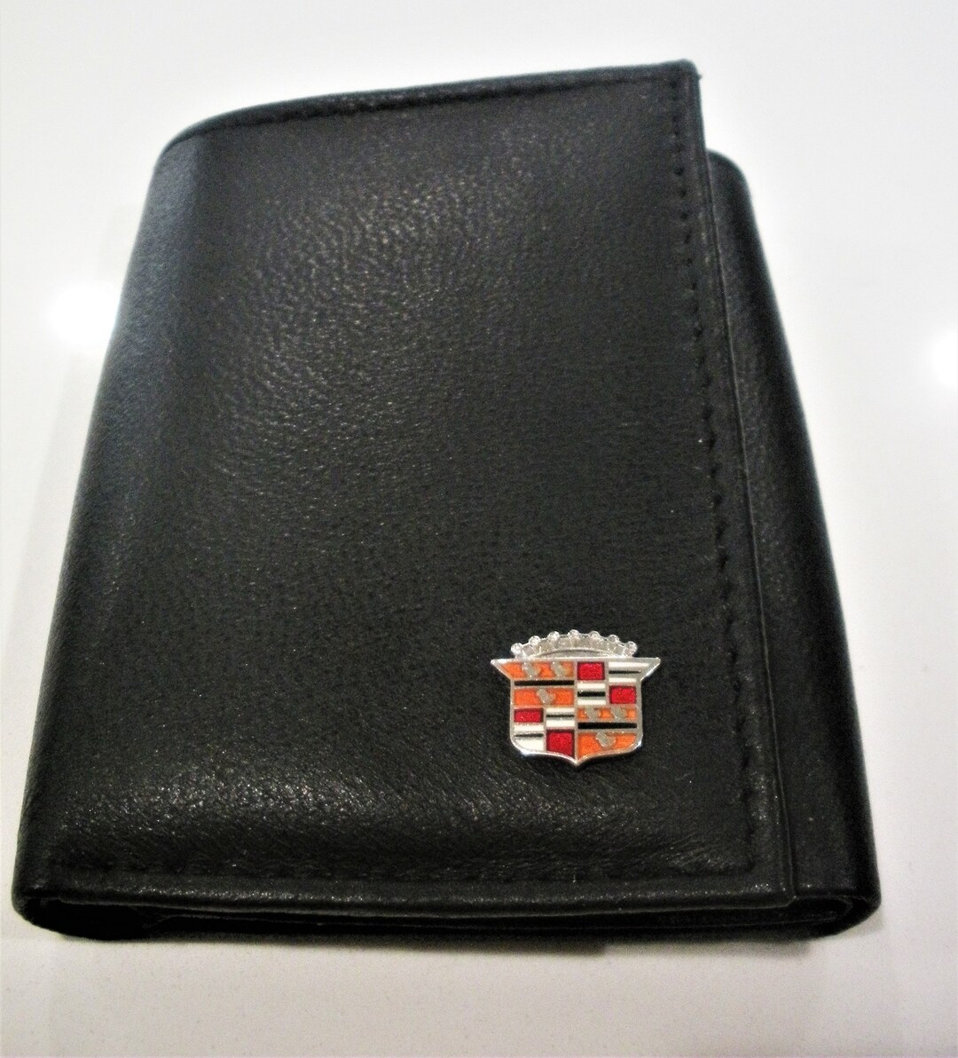 Cadillac Vintage Top Grain Black Leather Trifold Wallet, RFID Protected ...