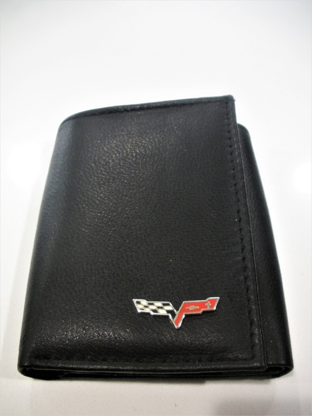 Corvette C6 Vintage Top Grain Black Leather Trifold Wallet RFID ...