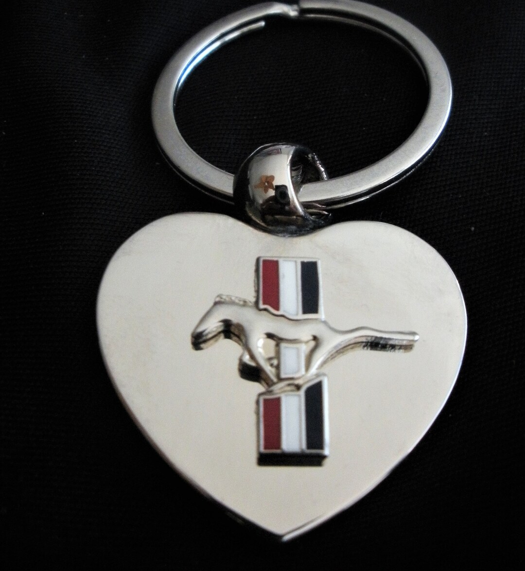 Mustang Silver Heart Shaped Keyring-free Engraving, Birthday ...
