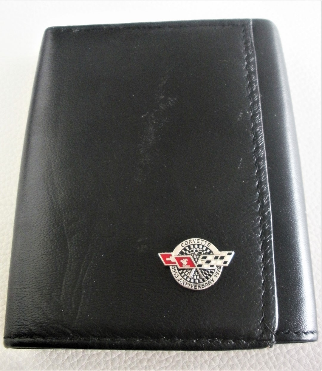 Corvette 25th Silver Anniversary Top Grain Black Leathertrifold Wallet ...