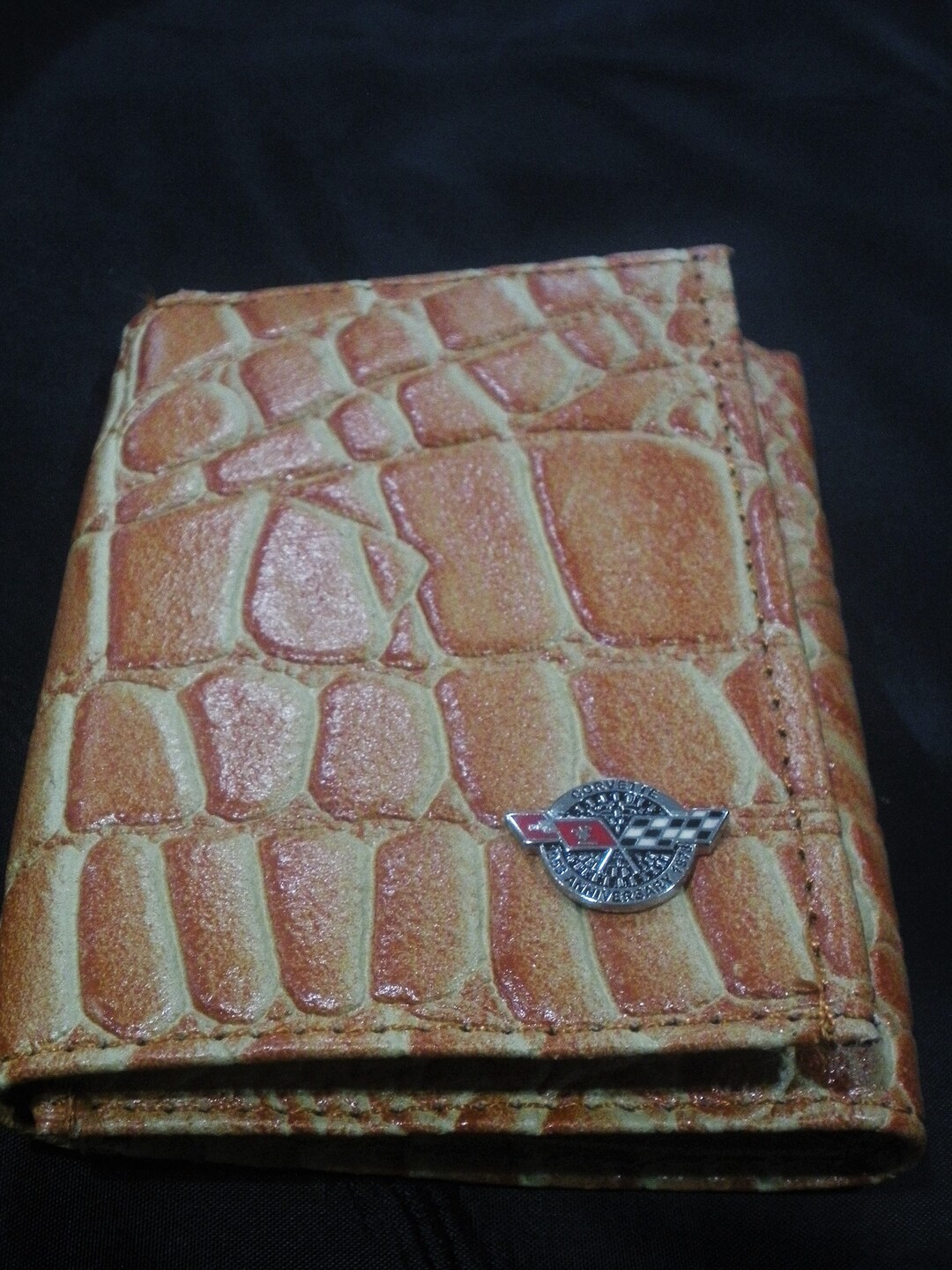 Corvette Silver Anniversary Natural Skin Faux Alligator Trifold Wallet ...