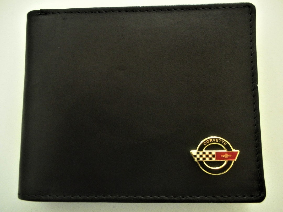 Corvette C4 Vintage Top Grain Black Leather Bifold Wallet, RFID ...