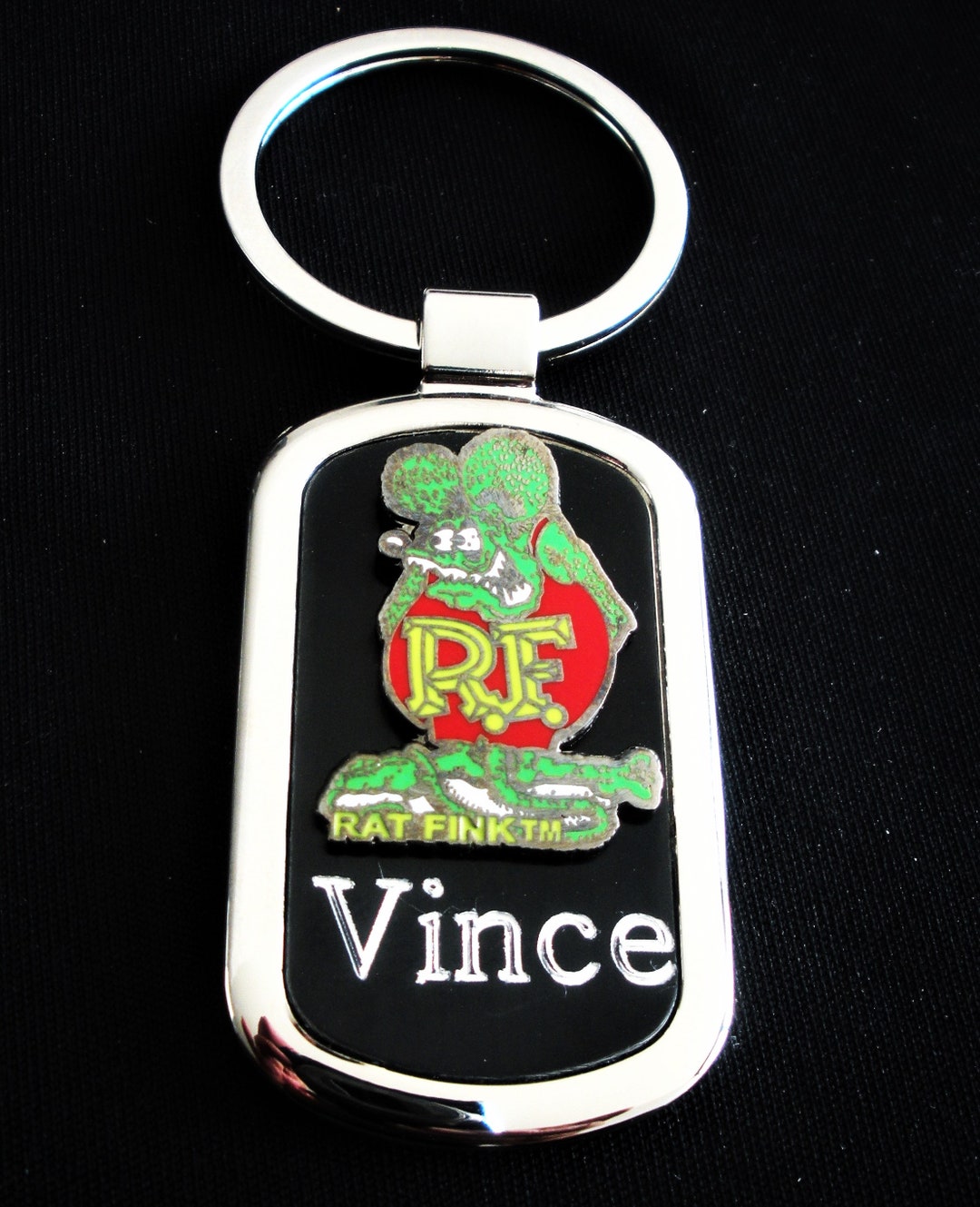 Rat Fink Luxury Black Onyx & Silver Keyring-free Engraving, , Birthday ...