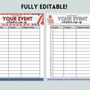 DIY Volunteer Sign up Sheet for Holidays, Events and Fundraisers ...