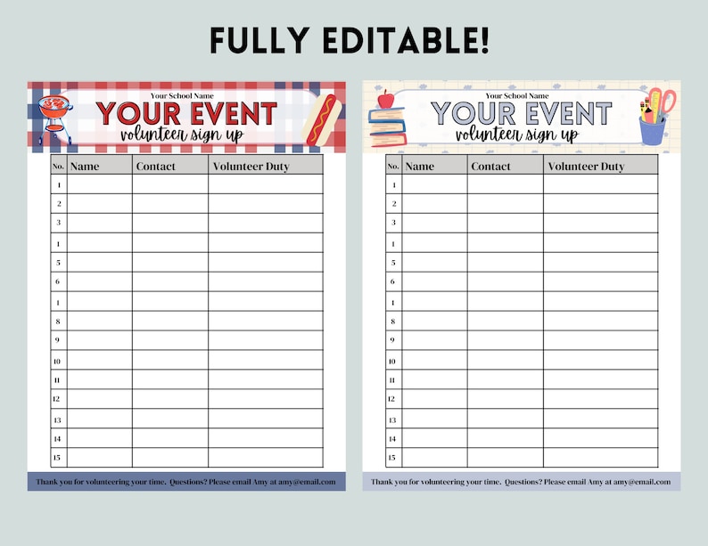 DIY Volunteer Sign up Sheet for Holidays, Events and Fundraisers ...
