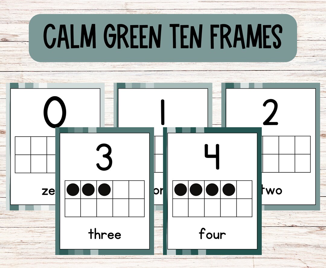 Calming Green Theme Ten Frames 0-20 Number Posters for Classroom - Etsy