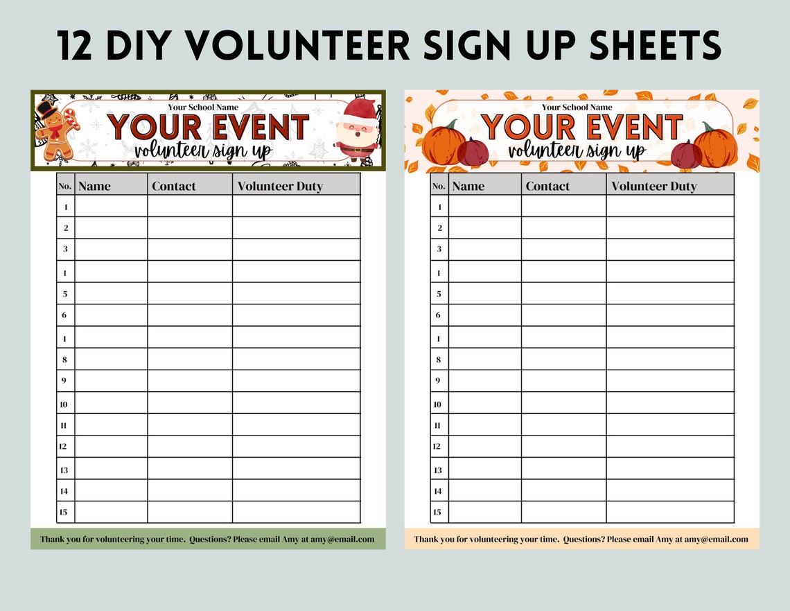 DIY Volunteer Sign up Sheet for Holidays, Events and Fundraisers ...