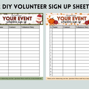 DIY Volunteer Sign up Sheet for Holidays, Events and Fundraisers ...
