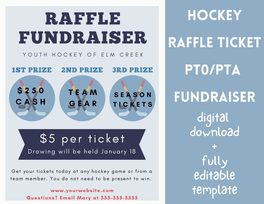 Hockey RAFFLE Fundraiser Editable Template for PTO and PTA. Flyer for ...