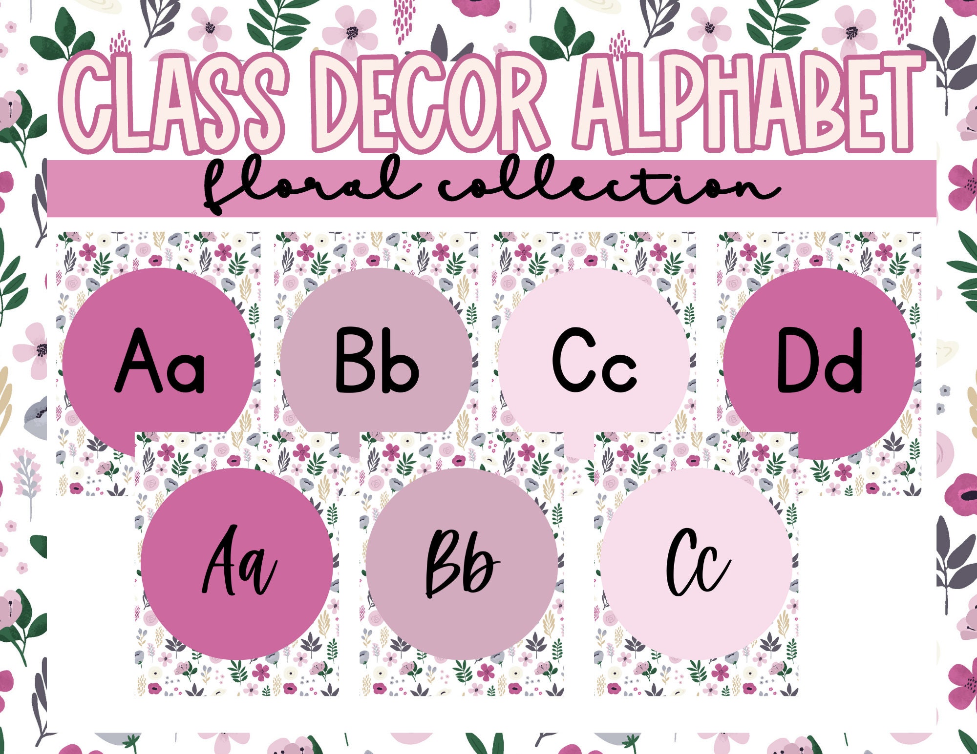 Alphabet Poster Printable Bright Floral Collection for Classroom or ...