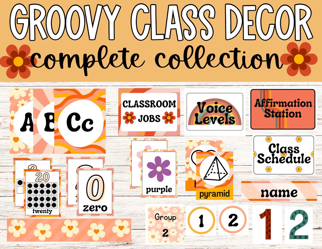 Retro Groovy Classroom Decor Bundle for Bulletin Board, Teacher ...