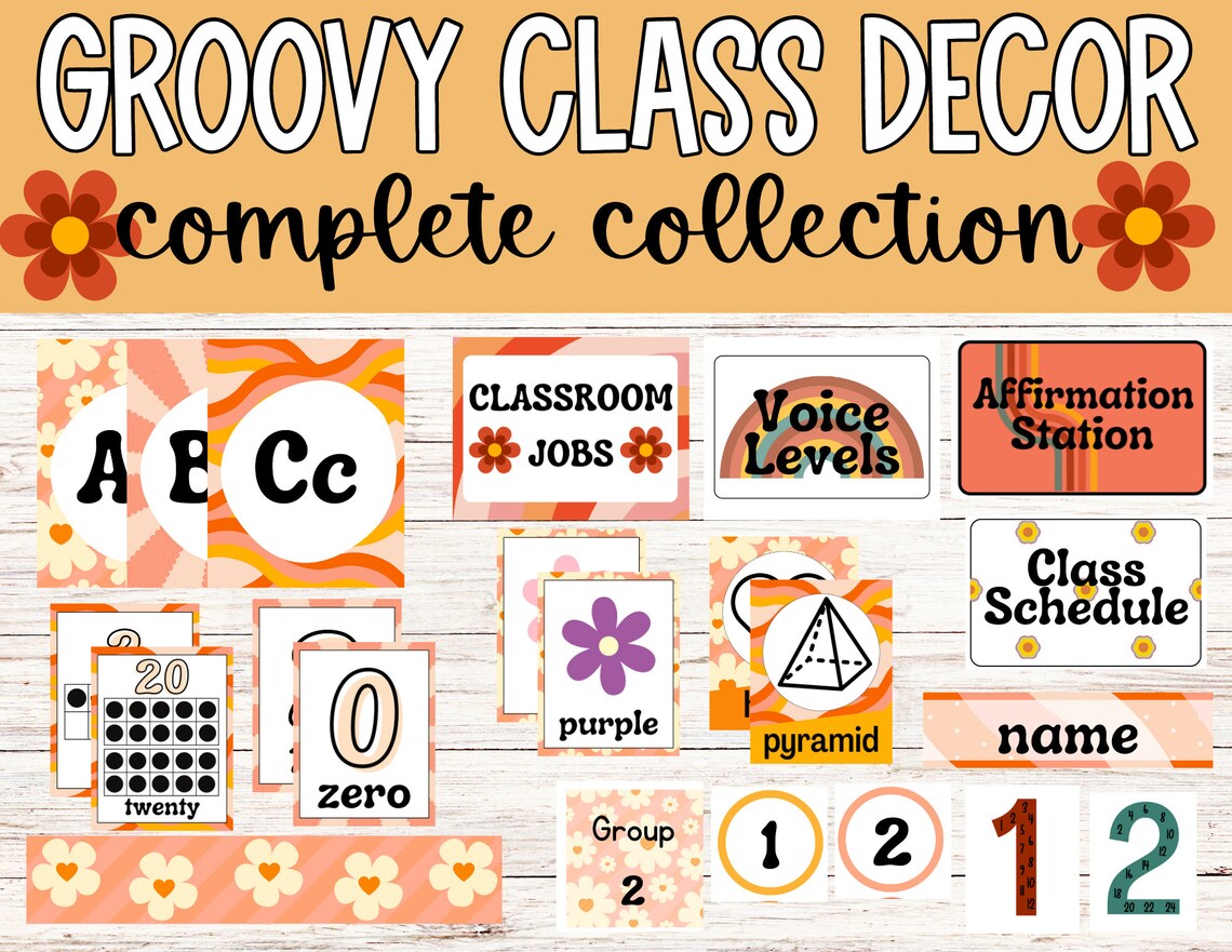 Retro Groovy Classroom Decor Bundle for Bulletin Board - Etsy