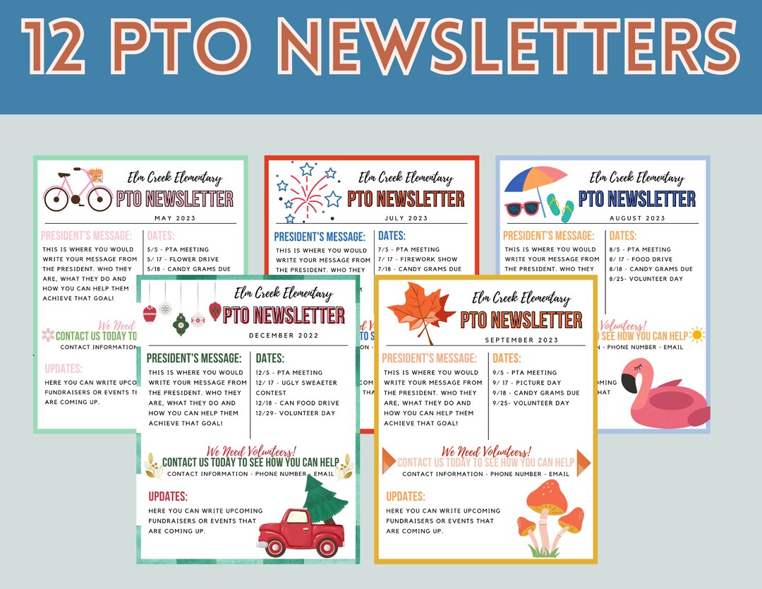 Year of Newsletters Simple PTO/PTA Yearly and Monthly Calendar Events ...